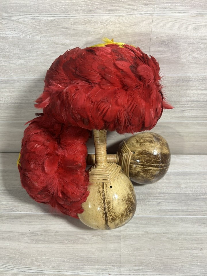 2 Uli Uli Hawaiian Polynesian Dance Red Yellow Feathers Hula Gourds ...