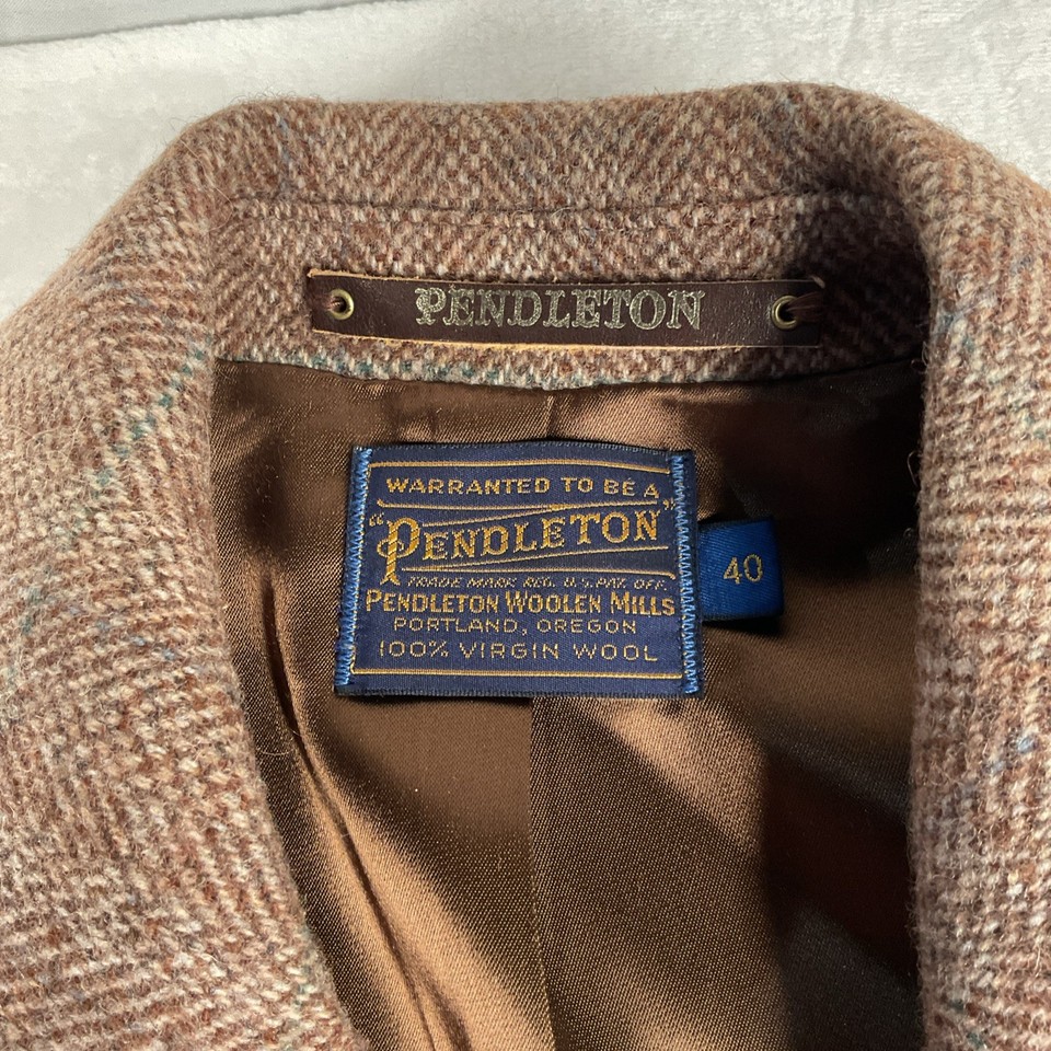 VTG Pendleton Mens USA Made Tweed Brown Gray Wool Jacket Car Coat Size ...