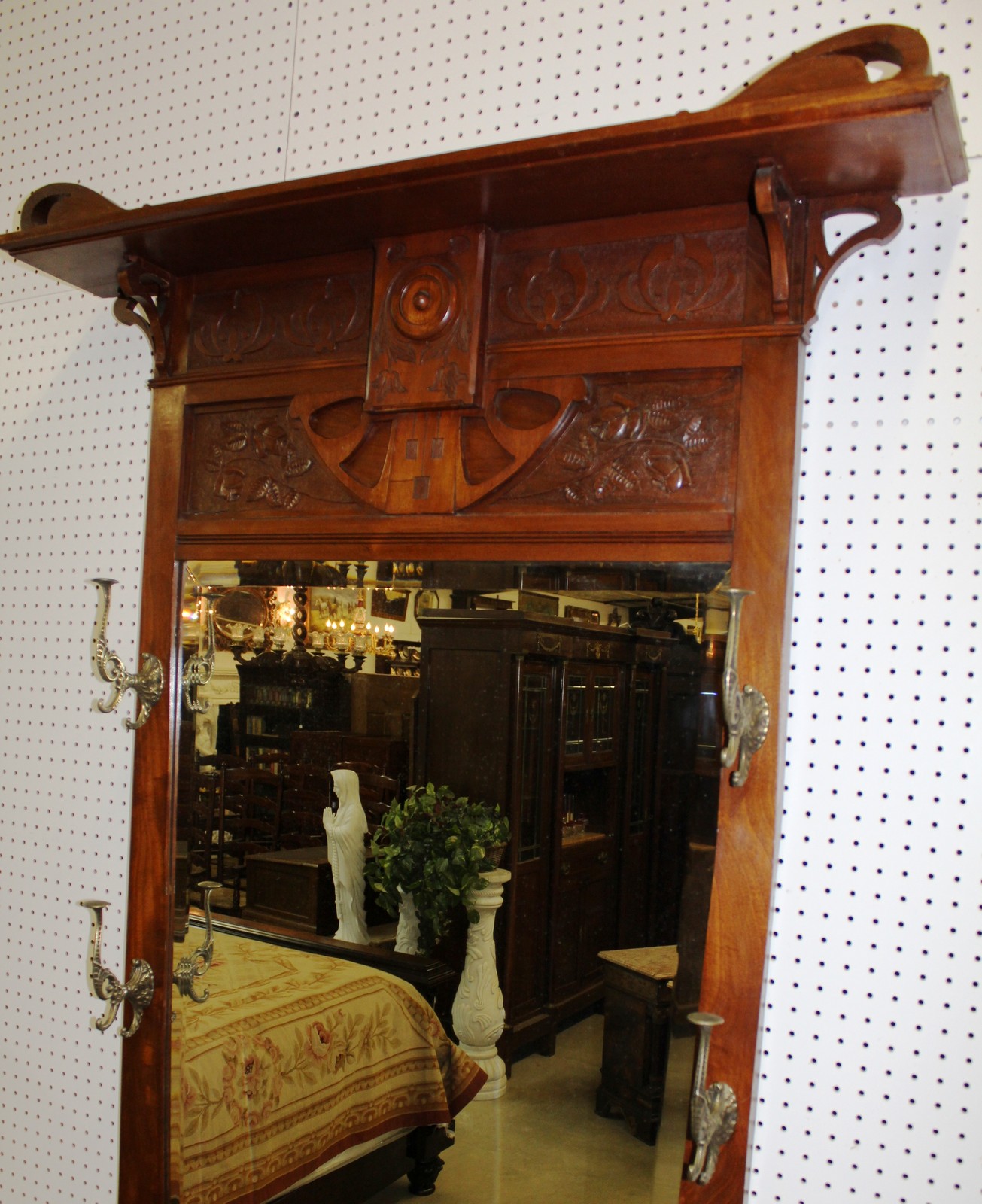 Antique Country French Walnut Art Nouveau Hall Tree Circa 1890 Flower ...