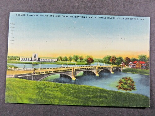 1944 Vintage Postcard Columbia Ave Bridge Three Rivers Fort Wayne IN ...