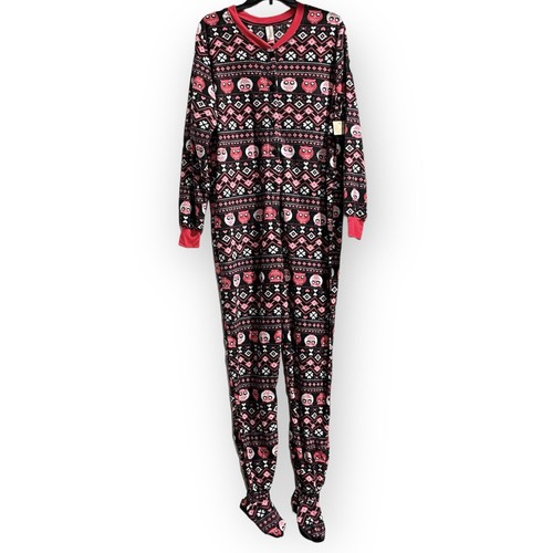 Hootie Night Owl Footie Footed Fleece 1 PC Pajamas Pink Black Size XL ...