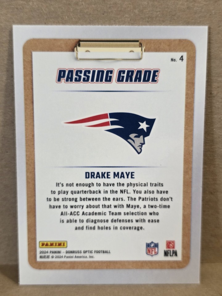 2024 Donruss Optic Passing Grade #4 Drake Maye Rookie RC Patriots AFC ...