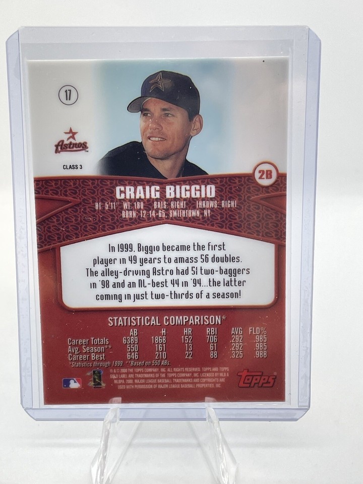 CRAIG BIGGIO - 2000 Topps Gold Label - "Class 3" - #17 - Astros | eBay