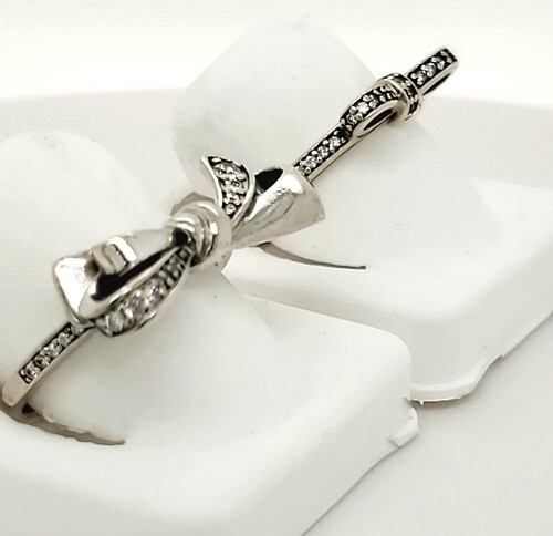 Pandora 925 silver 190906cz 197232cz Bow design ring stack band many ...