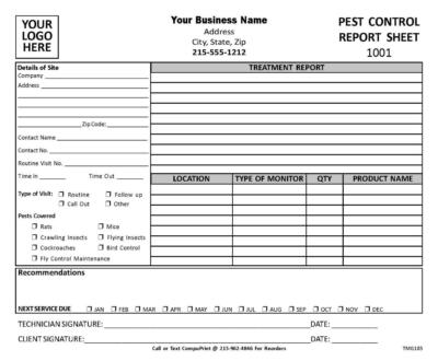 Custom Pest Control Report Forms / 8.5 x 7 / 2 or 3 Part / TMG185 | eBay