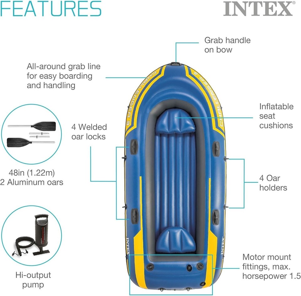 Intex 68370EP Challenger 3 Inflatable Raft Boat Set W/ Pump And Oars ...