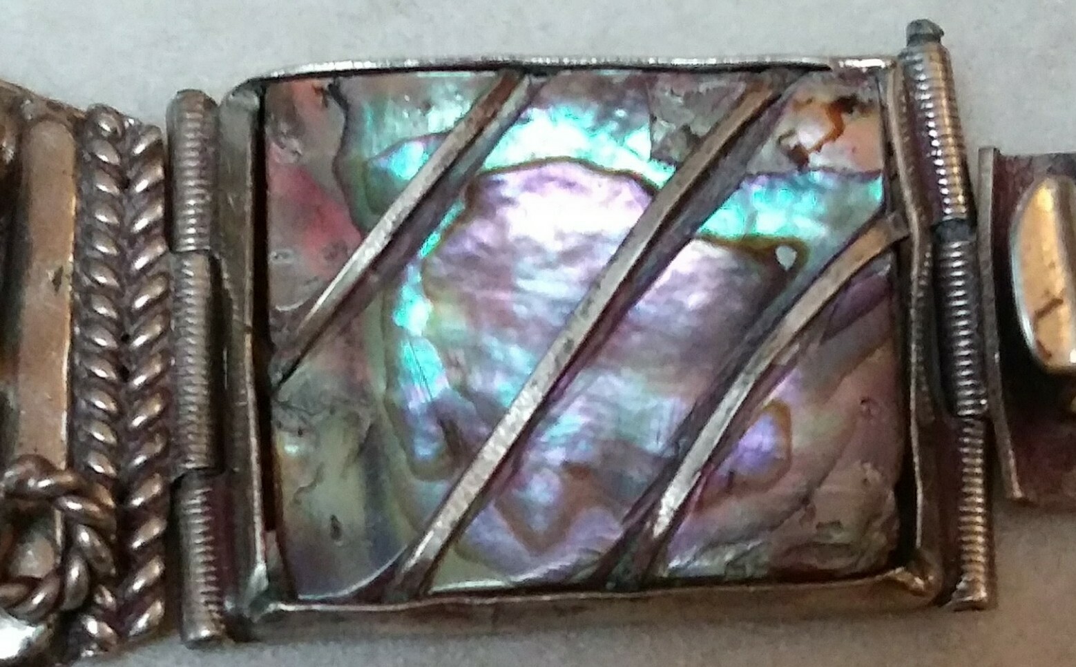 Antique Mexico Sterling Silver Abalone Inlays Link Bracelet Aztec Taxco ...