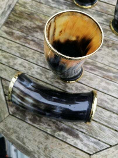 Engraved Ox Horn Viking Drinking Mug, Horn cup with brass top & bottom ...