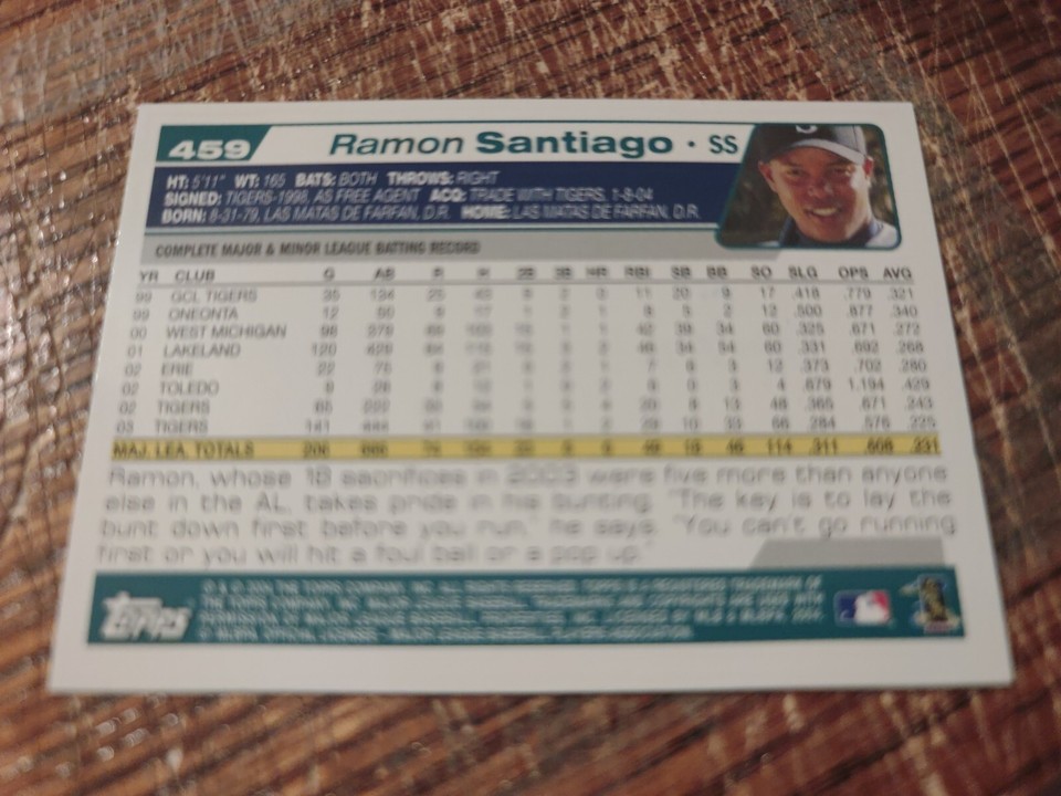 Ramon Santiago Autographed 2004 Topps Signed Baseball Card #459 Seattle ...