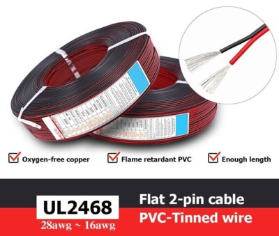 Electrical Flat Wire 2 Pin Cable 5v/12v Automotive Car 16awg-28awg Red ...