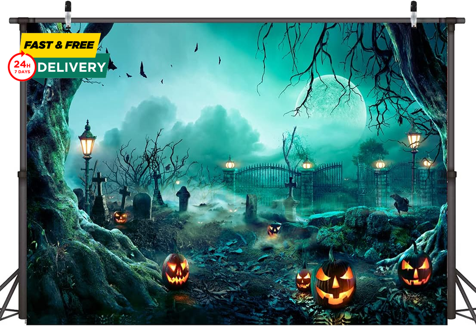 Halloween Cemetery Backdrop 7X5Ft – Spooky Haunted Graveyard Background ...