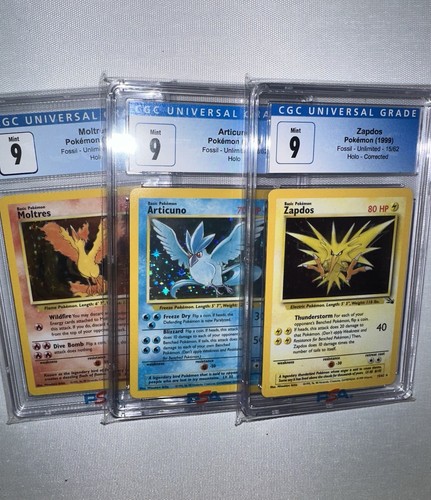 Fossil Birds Pokemon Articuno Moltres Zapdos Holos Cgc 9s Blue Label | eBay