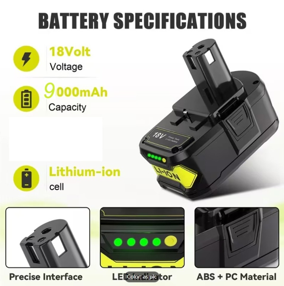 2 Pack 9.0Ah Li-ion Battery For Ryobi 18V One P108 P103 P105 P107 P109 ...