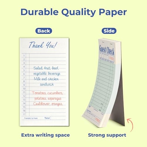 Guest Check Books for Servers, Server Note Pads Paper, Total 250 Light ...