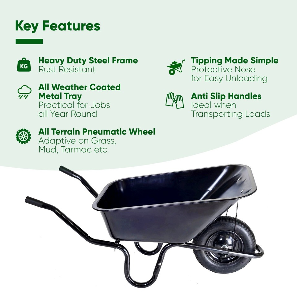 Heavy Duty WHEELBARROW Garden Builders Metal Barrow with Tip ...