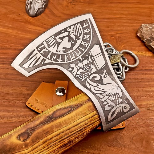 HAND FORGED Carbon Steel Hatchet VIKING Axe Battle Ready Throwing Axe ...