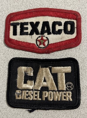 2 VTG Texaco OIL GAS & CATERPILLAR CAT Patch EMBROIDERED 60's - 70's ...
