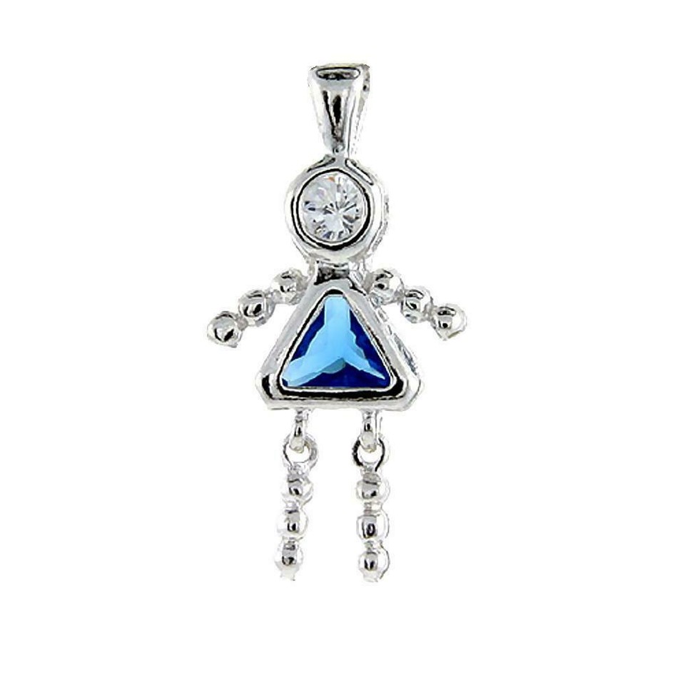 Sterling Silver Birthstone Baby Girl Pendant Charm Colored Cubic ...