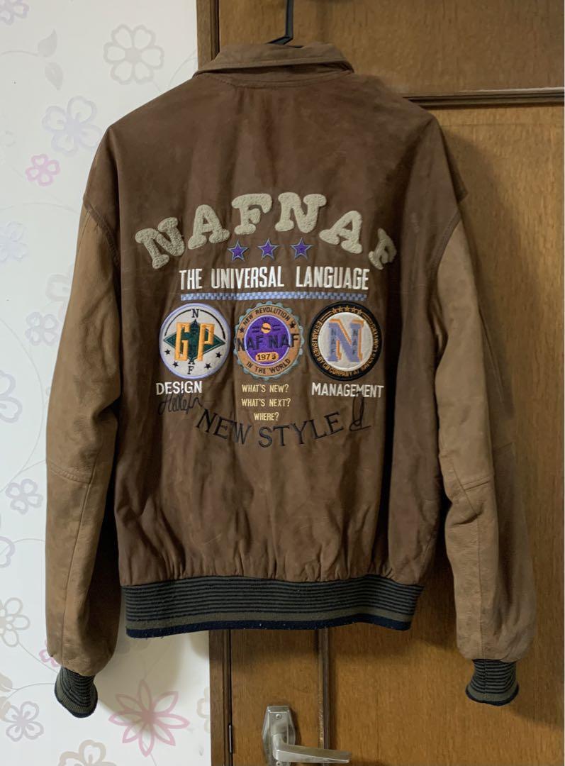 80s NAFNAF Vintage Leather Stadium Jacket envoy H BAR… - Gem