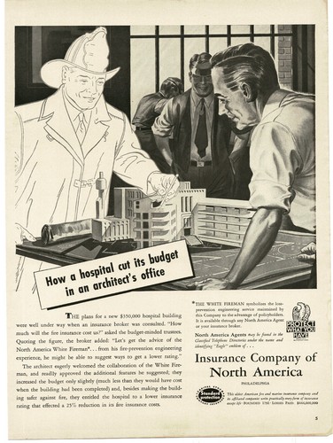 1940 Insurance Co of North America White Fireman fire fighter art ...