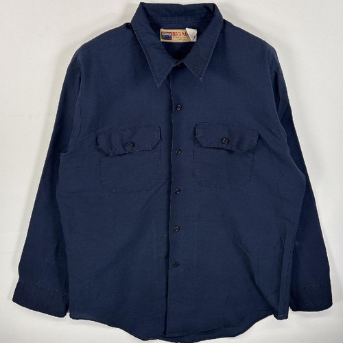 Vintage Big Mac Navy Long Sleeve Work Shirt with Flap & Chest Pockets ...