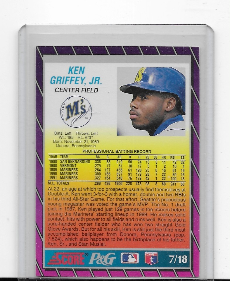 Ken Griffey Jr. 1992 Score P&G All-Star Game 7/18 Insert Card HOF ...