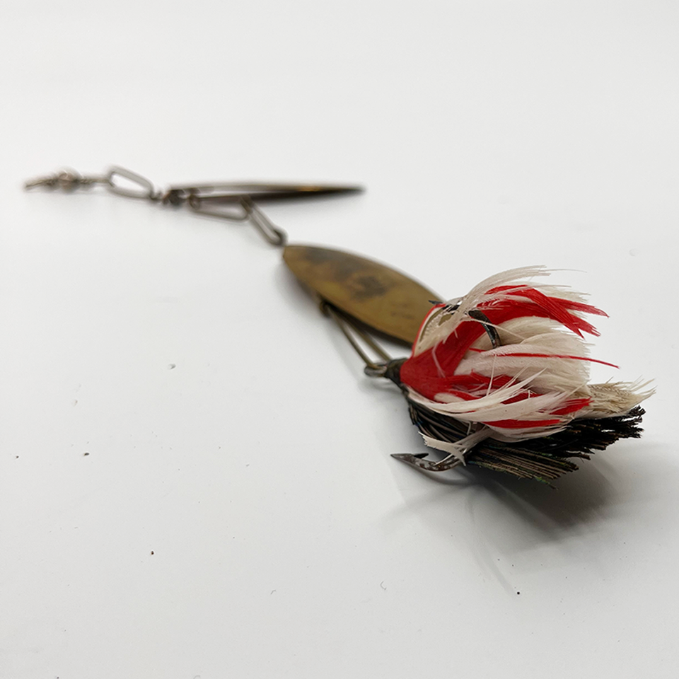 Vintage Dual-Spinner Fishing Lure – Brass Blades & Feather Treble Hook ...