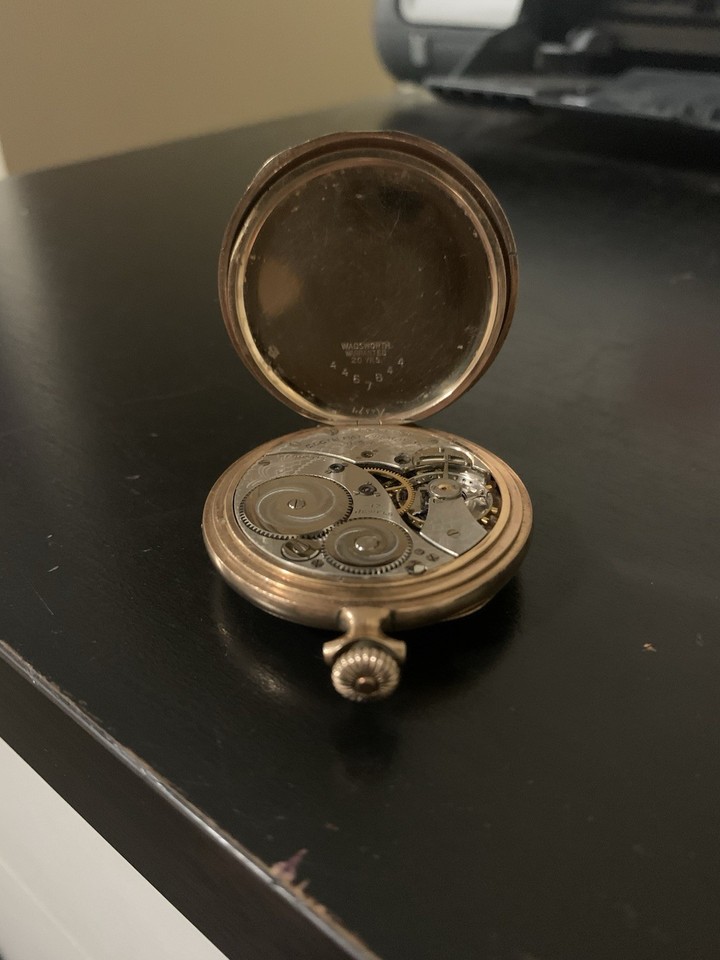 Antique 1919 Elgin Pocket Watch Wadsworth 14K GF Open Face Case - 17 ...