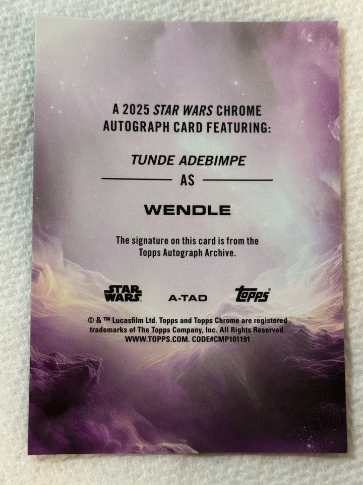 2025 Topps Chrome Star Wars Auto Green /99 Wendle Tunde Adebimpe Debut ...