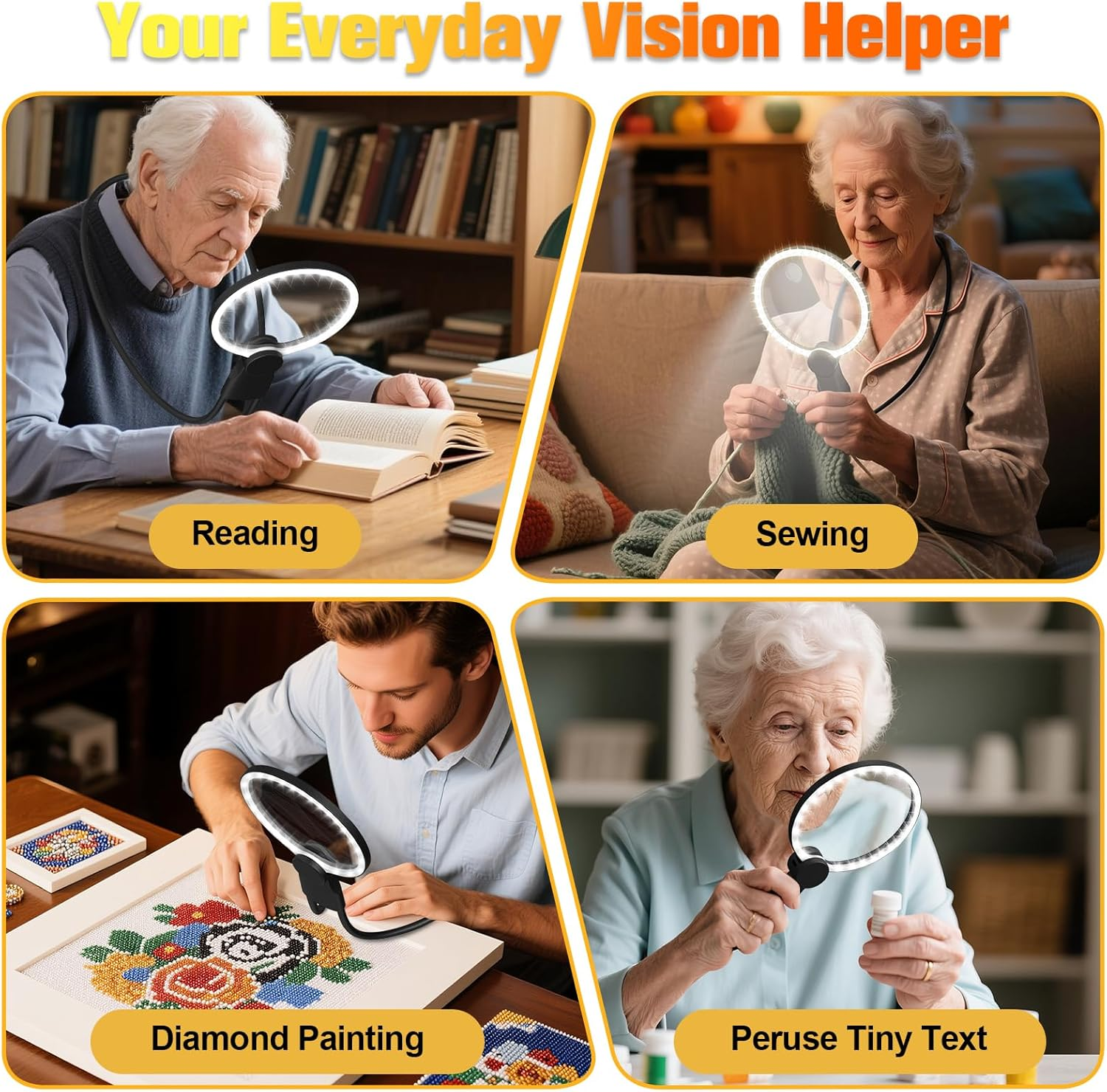 Hands Free Magnifying Glass with Light for Close Work, 5.5 Inch 5X ...