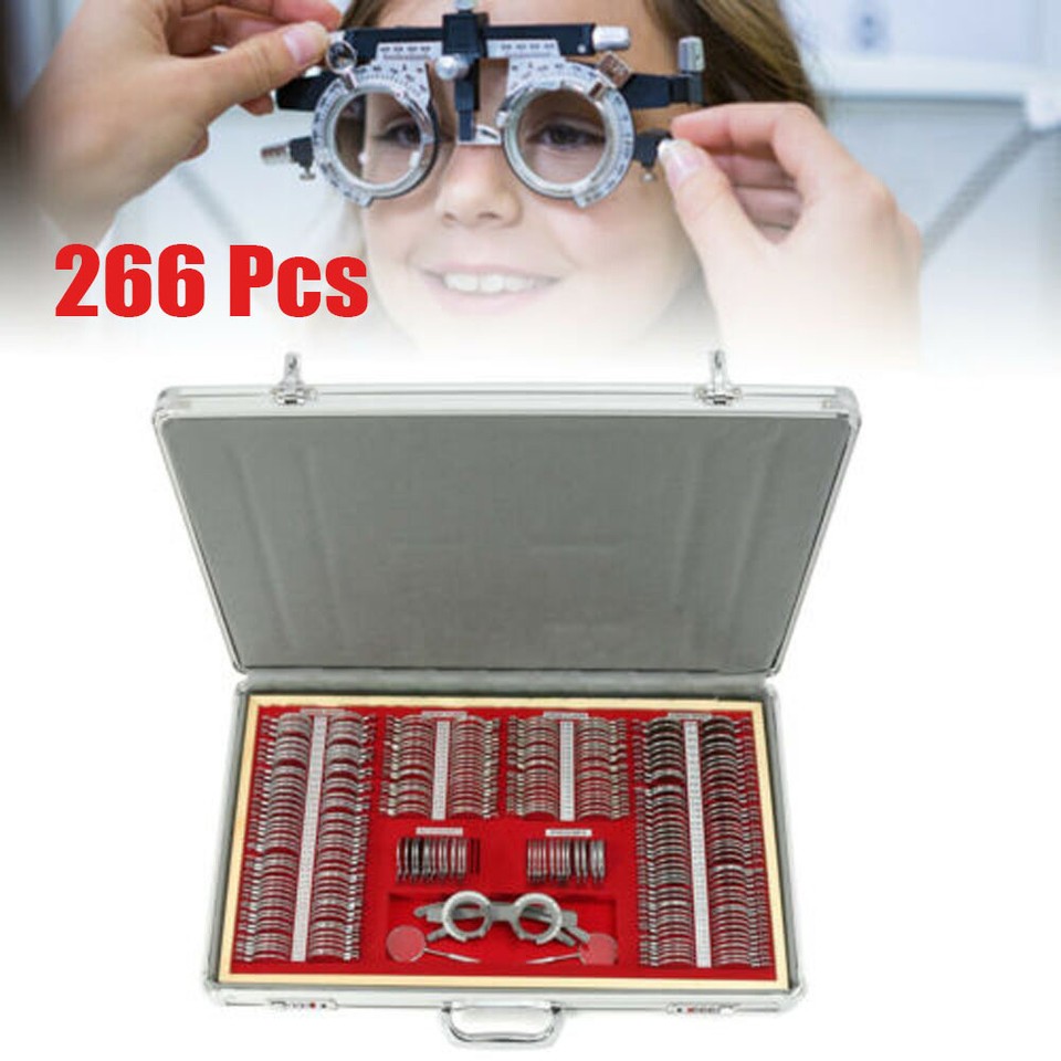 266Pcs Optical Trial Lens Set Optometry Kit Metal Rim Aluminum Box ...