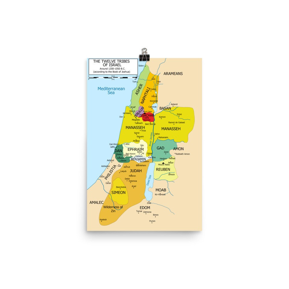 Map of Twelve Tribes of Israel from 1200 to 1050 Book of Joshua Poster ...