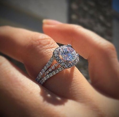 Triple Shank 2.60Ct Round Cut Diamond Halo Engagement Ring 14k White ...