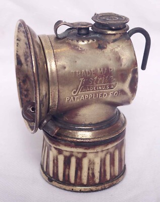 Vintage 'Justrite' miner's carbide (acetylene) cap lamp. Made in the ...
