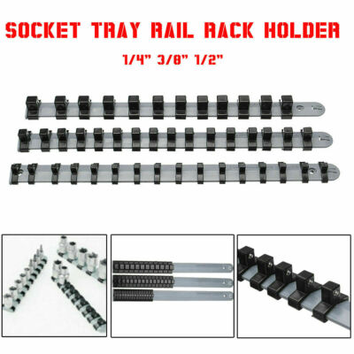 3Pcs 1/4'' 3/8'' 1/2'' Socket Tray Rail Rack Holder Storage Organizer ...