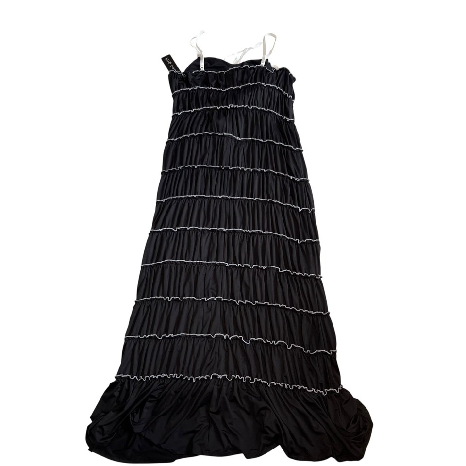 Madden Girl tiered maxi dress Large black white striped bows sleeveless ...