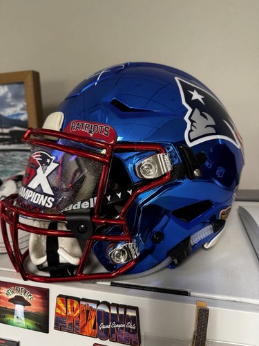 Signed Tom Brady Full Sized Blue Chrome Helmet - 6x Championship ...