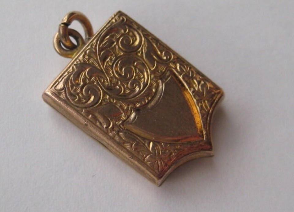 Victorian Rolled Gold Shield 5 Sided Shaped Swirls & Flowers Locket ...