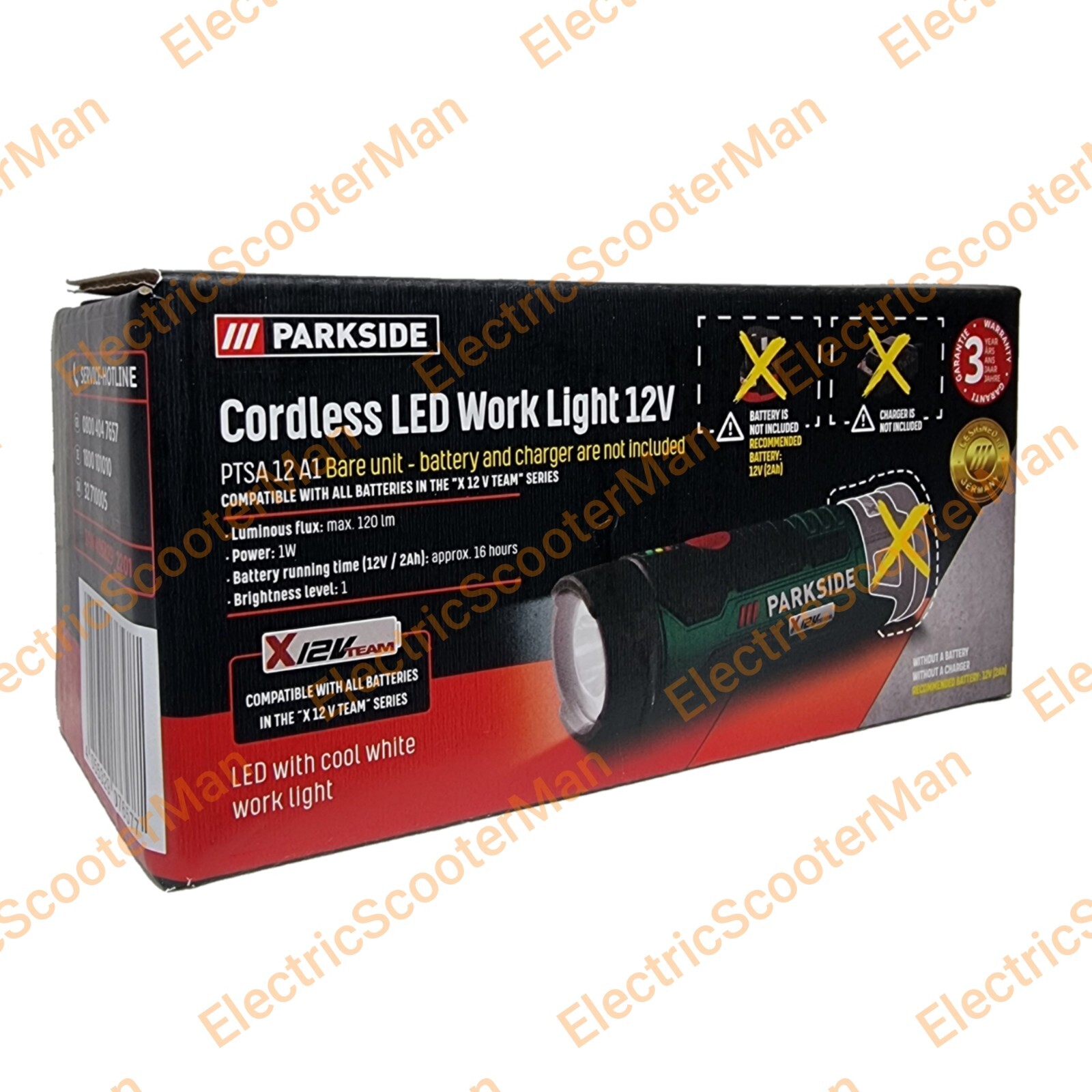 Parkside 12V Cordless LED Torch Work Light - Optional For 2Ah Battery ...