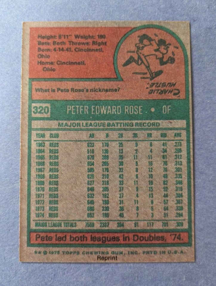 1975 Topps - Pete Rose #320 - REPRINT - Cincinnati Reds | eBay