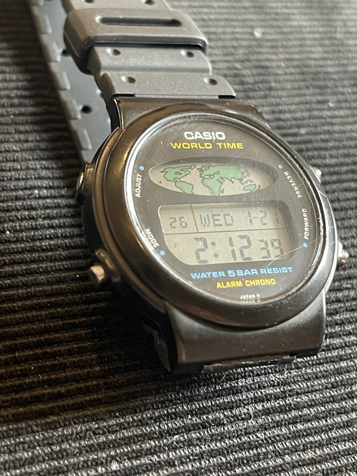 Vintage 1989 CASIO World Time W-60U Digital 38mm Men's JAPAN made Watch ...