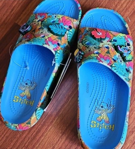 CROCS Disney Stitch Classic Slides With Jibbitz Blue Oxygen, Woman's 9 ...