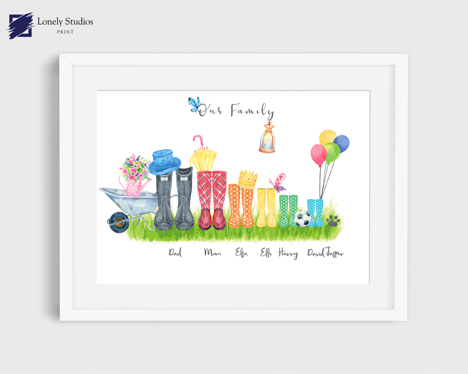 Personalised family welly print, wellington boot picture, gift for ...