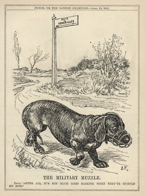 Rare British 1919 CARTOON "Military Muzzle" GERMANY Dachshund PARIS ...