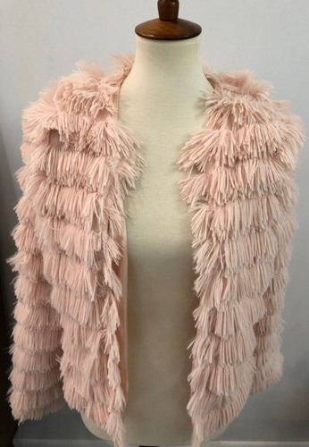 American Threads light pink fuzzy string layered cardigan jacket size S ...
