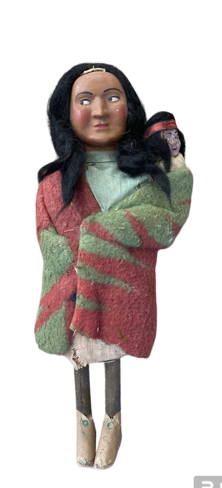 ANTIQUE VINTAGE NATIVE AMERICAN SKOOKUM INDIAN DOLL w/CHILD 10” TALL ...