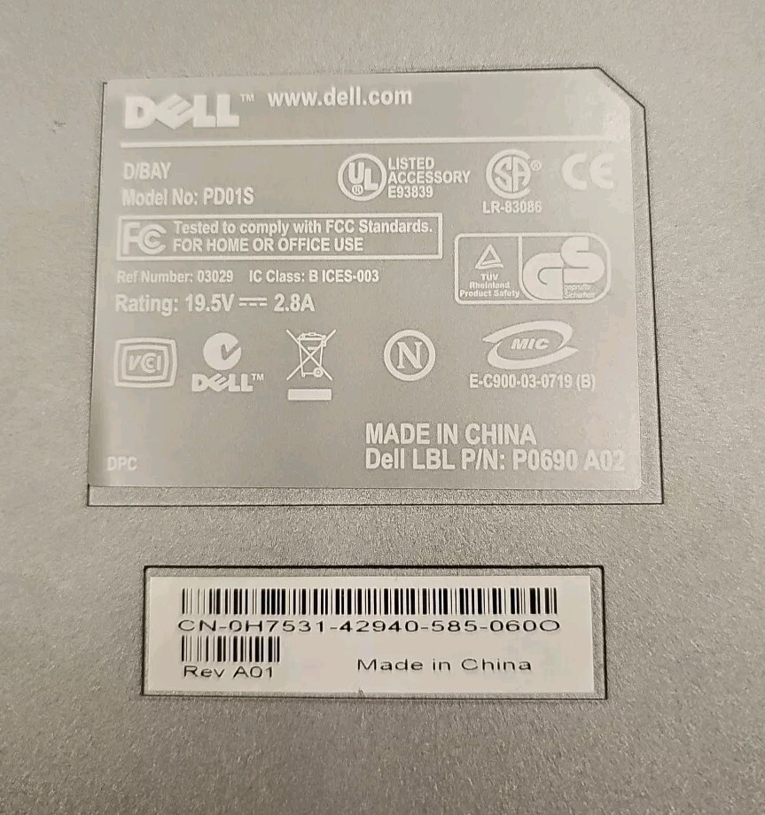 Dell PD01S External D-Bay DVD Rom Cd RW Drive - Untested. | eBay