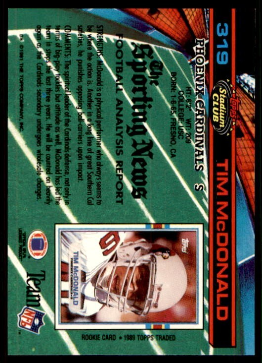1991 Topps Stadium Club - #319 Tim McDonald for sale online | eBay