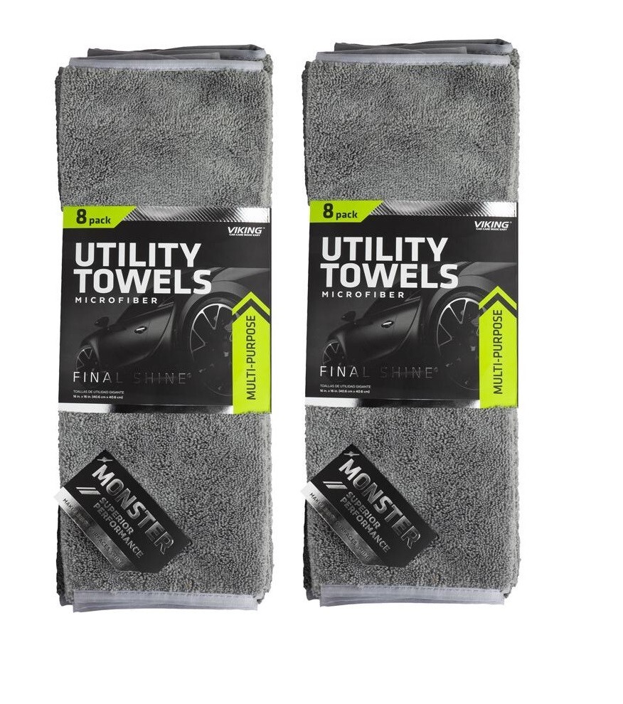 2 ~ Viking Gray Monster Utility Towels Microfiber Final Shine 16" x 16 ...