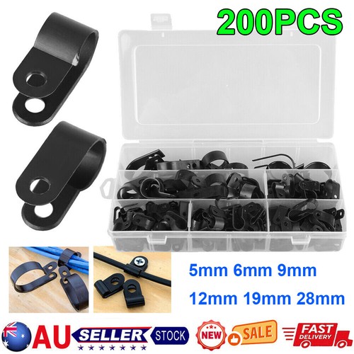 200x Cable Clamp P Clips Nylon Plastic 5-28mm Hose Pipe Clamps Holder ...